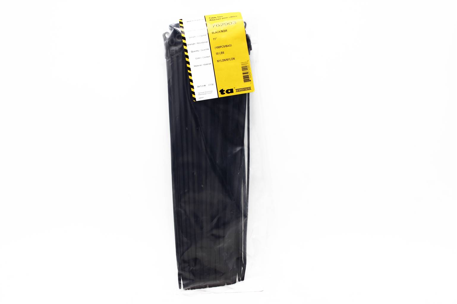 Techspan 100PK 11" HD BLACK TIES | tec762903pk | Gregg Distributors LP